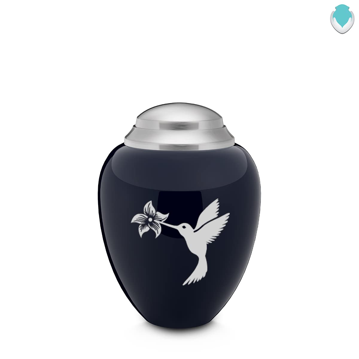 GetUrns Keepsake Tribute Hummingbird Cremation Urn (Navy and Brushed Pewter)