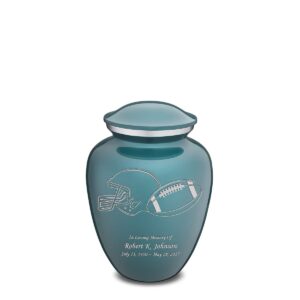 geturns embrace personalized football medium cremation urn with custom text engraving for human ashes for funeral, burial, niche or columbarium – 44 cubic inches – small urns for ashes (teal)