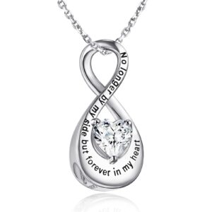 cremation urn necklace for ashes - sterling silver teardrop heart cubic zirconia infinity pendant keepsake necklaces, no longer by my side but forever in my heart memorial jewelry gift for woman