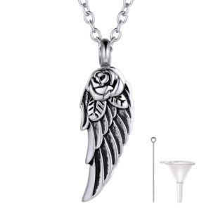 richsteel angel wing cremation necklace for human pets ashes stainless steel urn pendant with 20 inch rolo chain memorial keepsake gifts