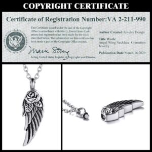 Richsteel Angel Wing Cremation Necklace For Human Pets Ashes Stainless Steel Urn Pendant with 20 Inch Rolo Chain Memorial Keepsake Gifts