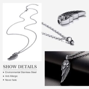 Richsteel Angel Wing Cremation Necklace For Human Pets Ashes Stainless Steel Urn Pendant with 20 Inch Rolo Chain Memorial Keepsake Gifts