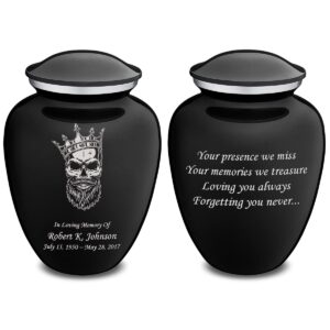 geturns embrace personalized skull adult cremation urn with custom text engraving for human ashes for funeral, burial, niche or columbarium 200 cubic inches–urns for adult ashes (_black double sided)