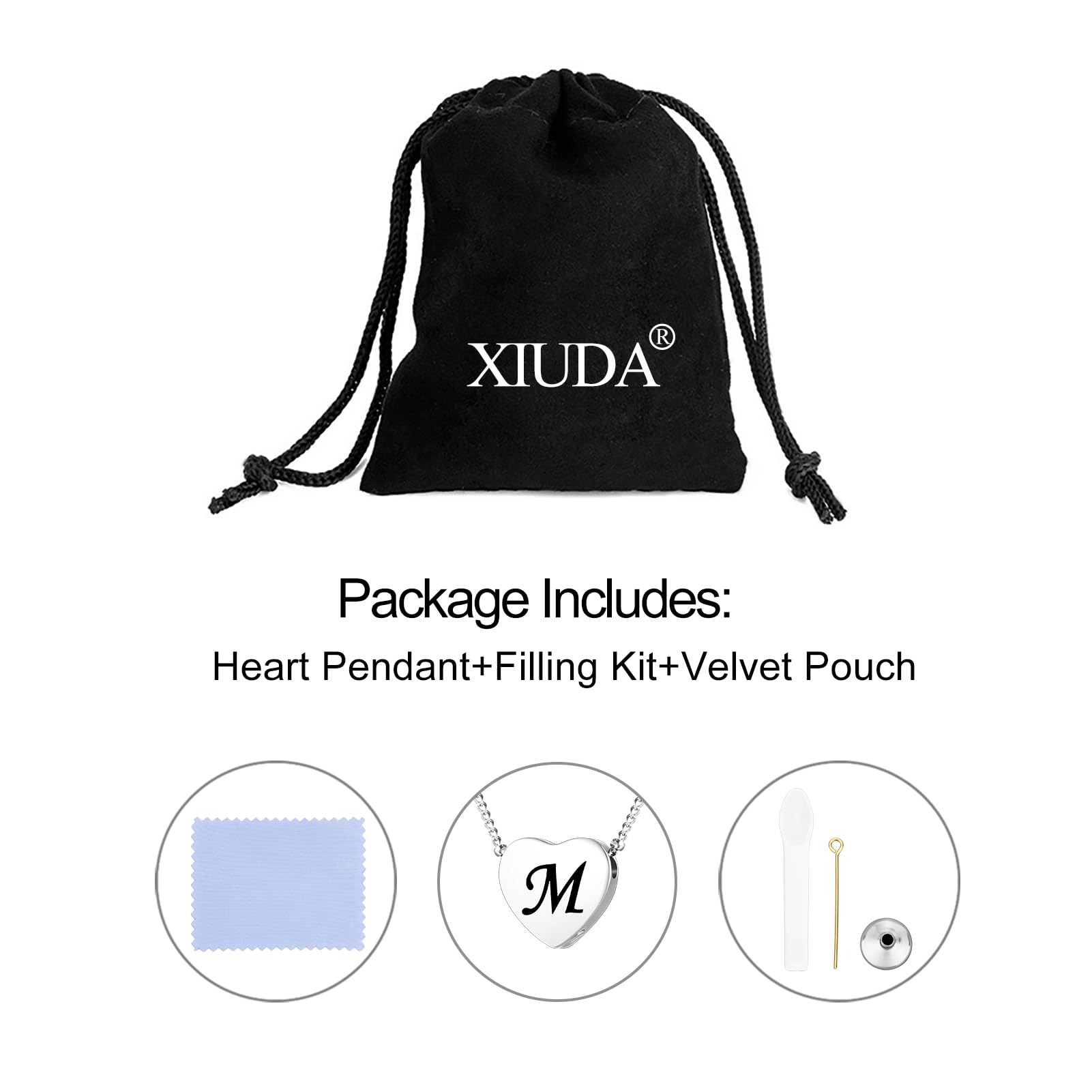 XIUDA Cremation Jewelry for Ashes Personalized Initial Heart Urn Necklace for Women Men Stainless Steel Keepsake Memorial Pendant for Human Ashes