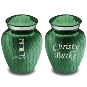 geturns keepsake embrace lighthouse cremation urn with custom engraving (pearl green)