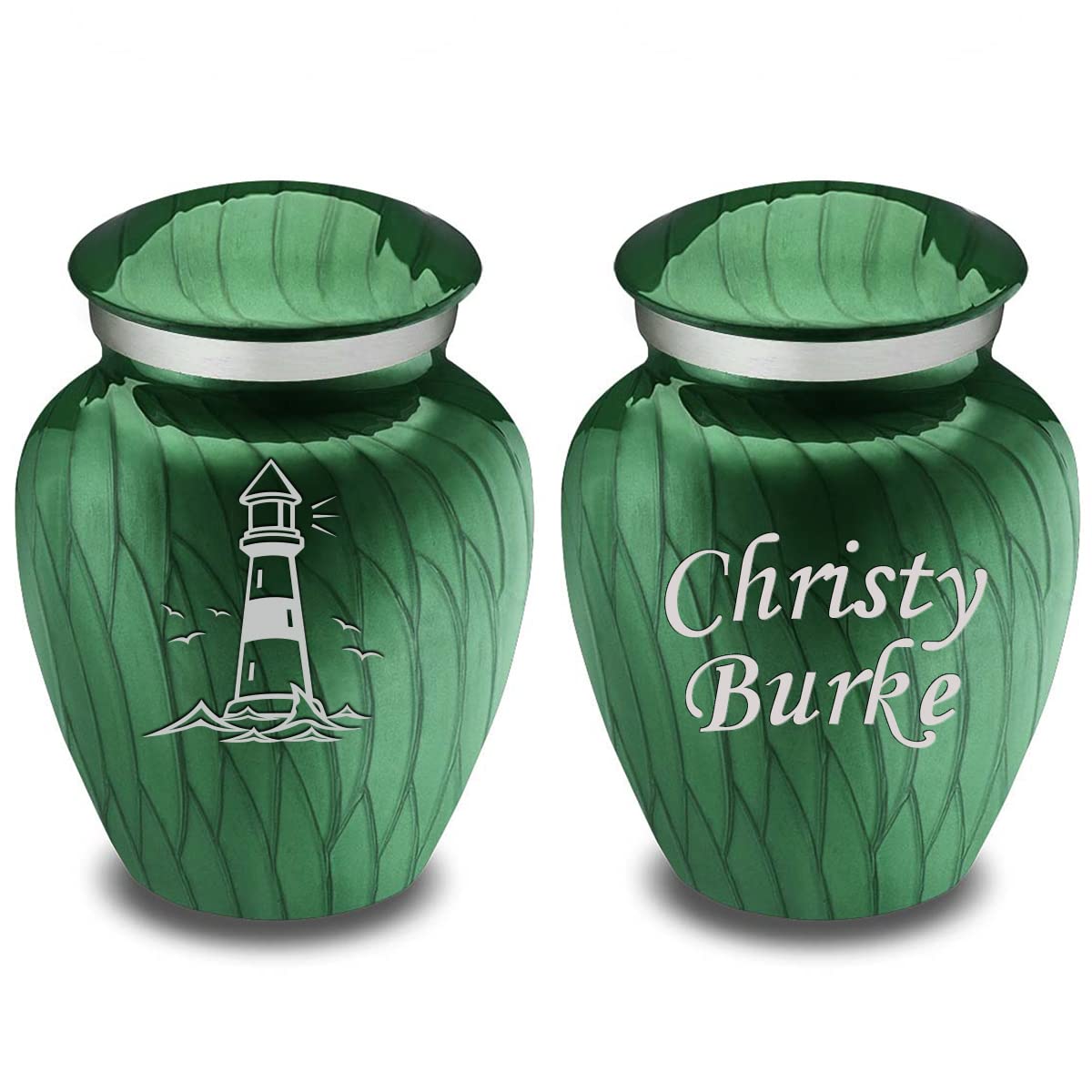 GetUrns Keepsake Embrace Lighthouse Cremation Urn with Custom Engraving (Pearl Green)