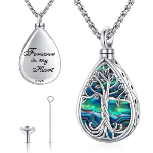 eusense cremation jewelry tree of life urn necklace for human ashes of loved ones women men memorial pendant sterling silver 925 keepsake earn lockets to put ashes in teardrop