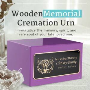 GetUrns Custom Engraved Heritage Purple Adult Cremation Urn Memorial Box for Ashes (Owl)