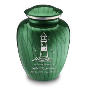 geturns embrace personalized lighthouse medium cremation urn with custom engraving for human ashes for funeral, burial, niche or columbarium – 44 cubic inches – small urns for ashes (pearl green)