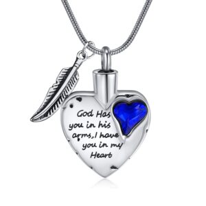 rimzviux personalized heart cremation jewelry urn necklaces for ashes men women crystal birthstone stainless steel (dark blue)