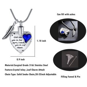 RIMZVIUX Personalized Heart Cremation Jewelry Urn Necklaces for Ashes Men Women Crystal Birthstone Stainless Steel (Dark Blue)