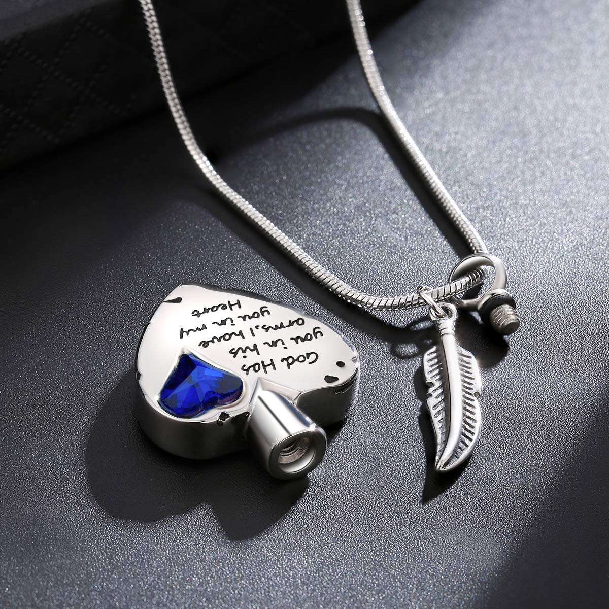 RIMZVIUX Personalized Heart Cremation Jewelry Urn Necklaces for Ashes Men Women Crystal Birthstone Stainless Steel (Dark Blue)