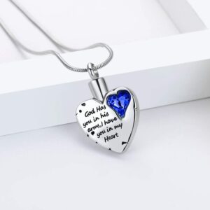 RIMZVIUX Personalized Heart Cremation Jewelry Urn Necklaces for Ashes Men Women Crystal Birthstone Stainless Steel (Dark Blue)