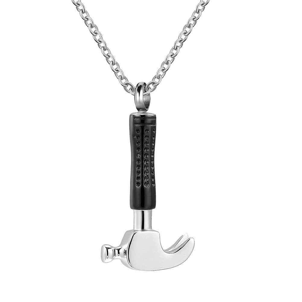 GMXLin Men Hammer Cremation Urn Necklace for Ashes Stainless Steel Pendant Holder Memorial Keepsake for Dad Brother