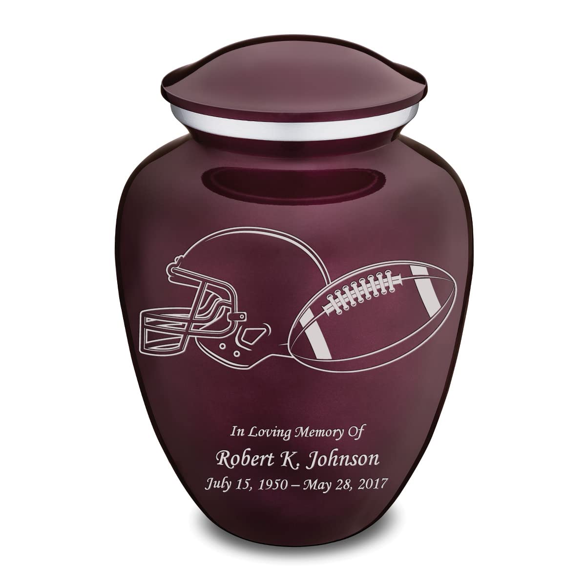 GetUrns Embrace Personalized Football Adult Cremation Urn with Custom Engraving for Human Ashes for Funeral, Burial, Niche or Columbarium – 200 Cubic Inches –Urns for Human Adult Ashes (Cherry Purple)