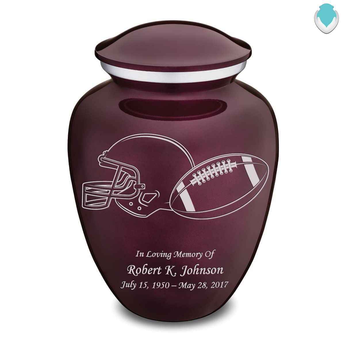 GetUrns Embrace Personalized Football Adult Cremation Urn with Custom Engraving for Human Ashes for Funeral, Burial, Niche or Columbarium – 200 Cubic Inches –Urns for Human Adult Ashes (Cherry Purple)