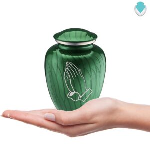 GetUrns Medium Embrace Praying Hands Cremation Urn with Custom Engraving (_Pearl Green Double Sided)