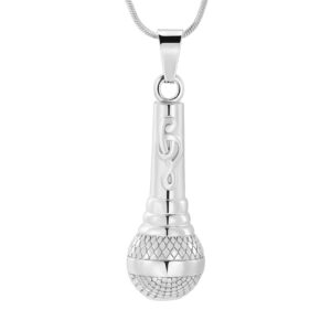 microphone cremation jewelry for ashes - memorial urn necklace ashes holder stainless steel keepsake pendant jewelry for music lover(silver)