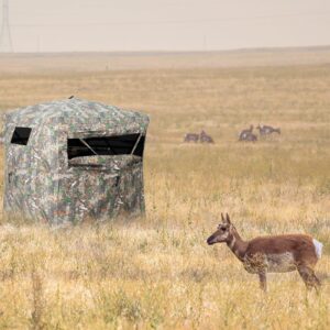 HUNTSEN Hunting Blind 270° See Through 2-3 Person Ground Blind Pop Up Hunting Tent with Carring Bag - Portable Durable for Turkey and Deer Hunting