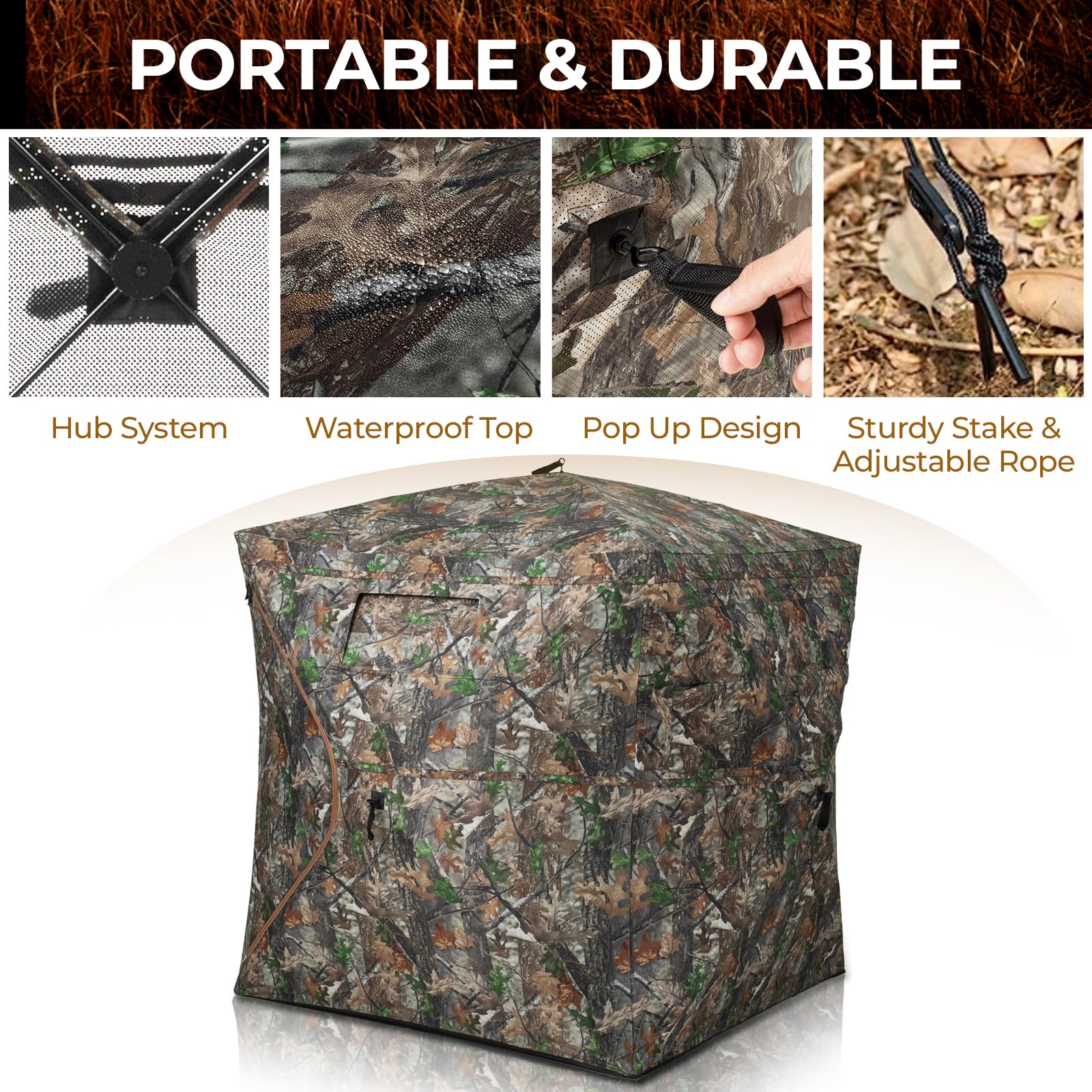 HUNTSEN Hunting Blind 270° See Through 2-3 Person Ground Blind Pop Up Hunting Tent with Carring Bag - Portable Durable for Turkey and Deer Hunting