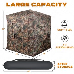 HUNT MONSTER Hunting Blind 1-3 Person with Tri-Leg Hunting Stool, 270 Degree See Through Pop up Ground Blinds for Deer Turkey Duck Hunting, Bow Hunting Adjust Windows with Silent Zipper(CAMO 2)