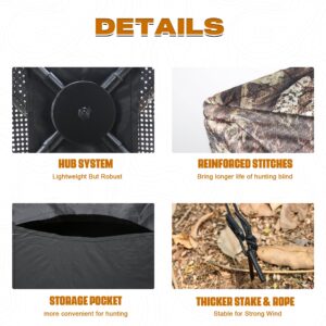 HUNT MONSTER Hunting Blind 1-3 Person with Tri-Leg Hunting Stool, 270 Degree See Through Pop up Ground Blinds for Deer Turkey Duck Hunting, Bow Hunting Adjust Windows with Silent Zipper(CAMO 2)