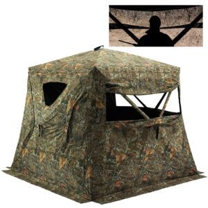 3 person silent hunting ground blind 360 degree one-way see through portable pop up hunting tent with frame door, carrying backpack