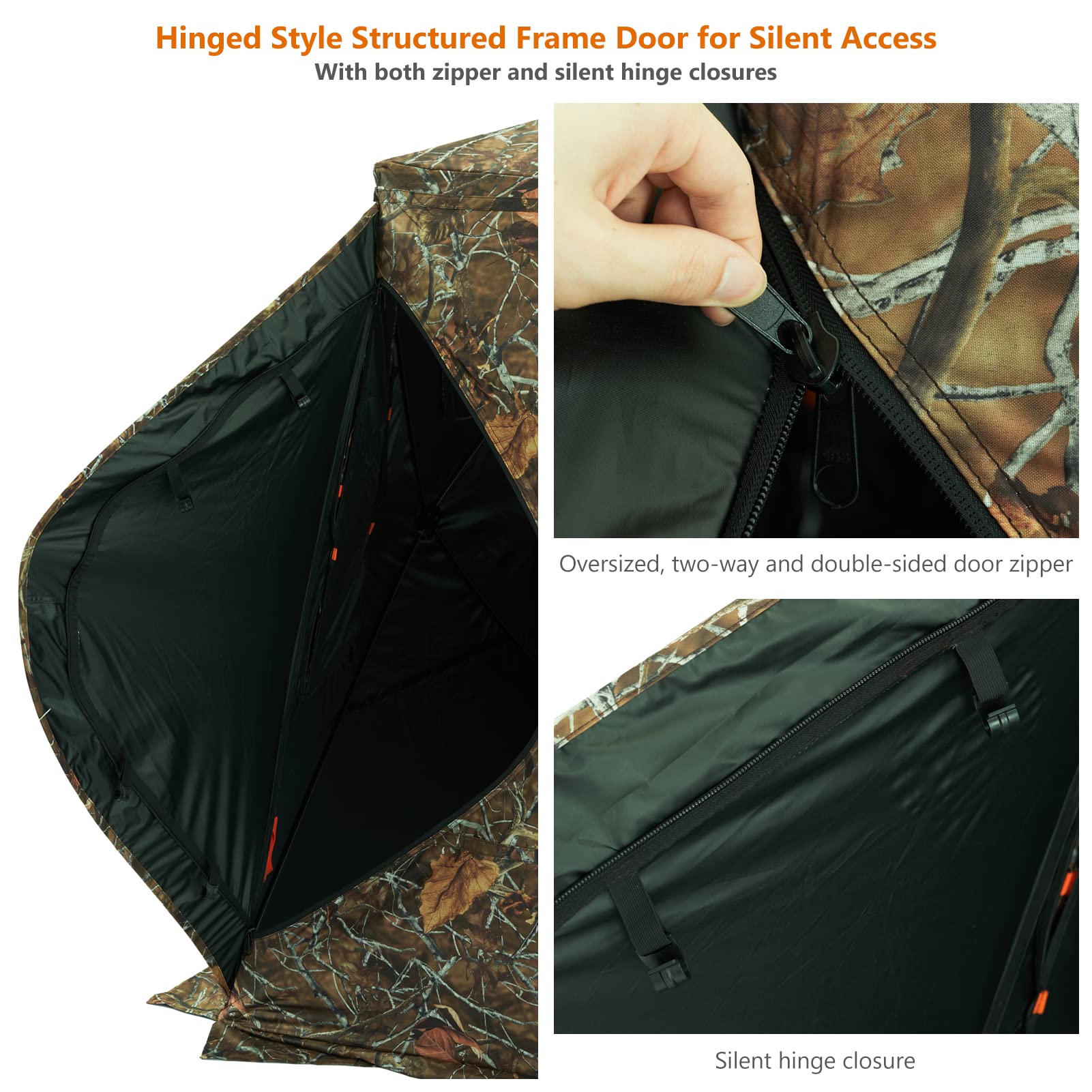 3 Person Silent Hunting Ground Blind 360 Degree One-Way See Through Portable Pop Up Hunting Tent with Frame Door, Carrying Backpack