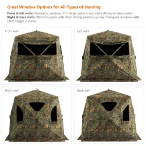 3 Person Silent Hunting Ground Blind 360 Degree One-Way See Through Portable Pop Up Hunting Tent with Frame Door, Carrying Backpack