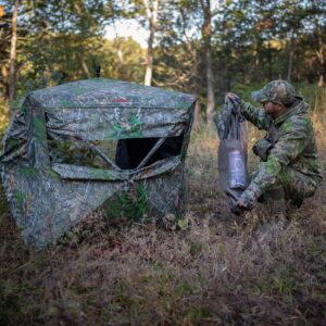 ALPS OutdoorZ Deception Pop Up Hunting Blind Featuring Unique Small Footprint Four Hub Design, Wide Windows with Silent Open, Extra Large Easy Access Door, Mossy Oak Obsession