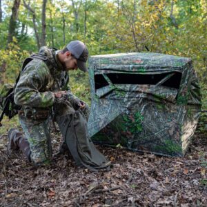 ALPS OutdoorZ Deception Pop Up Hunting Blind Featuring Unique Small Footprint Four Hub Design, Wide Windows with Silent Open, Extra Large Easy Access Door, Mossy Oak Obsession