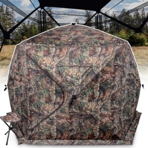 HUNT MONSTER 5 Side Hunting Blind 1-4 Person with Tri-Leg Hunting Stool, 288 Degree See Through Pop up Ground Blinds for Deer Turkey Duck Hunting, Bow Hunting Adjust Windows with Silent Zipper