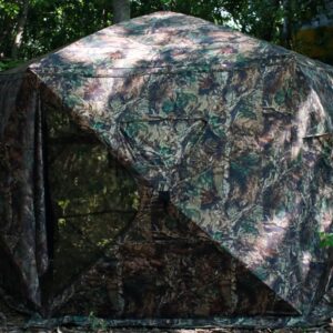 HUNT MONSTER 5 Side Hunting Blind 1-4 Person with Tri-Leg Hunting Stool, 288 Degree See Through Pop up Ground Blinds for Deer Turkey Duck Hunting, Bow Hunting Adjust Windows with Silent Zipper