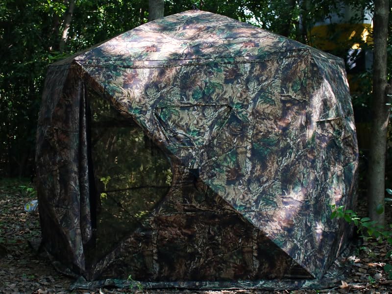 HUNT MONSTER 5 Side Hunting Blind 1-4 Person with Tri-Leg Hunting Stool, 288 Degree See Through Pop up Ground Blinds for Deer Turkey Duck Hunting, Bow Hunting Adjust Windows with Silent Zipper