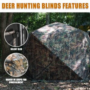 HUNT MONSTER 5 Side Hunting Blind 1-4 Person with Tri-Leg Hunting Stool, 288 Degree See Through Pop up Ground Blinds for Deer Turkey Duck Hunting, Bow Hunting Adjust Windows with Silent Zipper