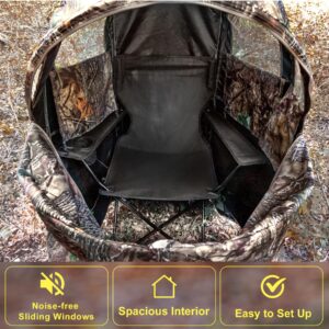 WTVIDAS Hunting Blinds Ground with Chair, Camouflage Hunting Blind with See Through Window, 1-Person Pop Up Ground Blind, Portable Hunting Chair Tent for Deer Turkey