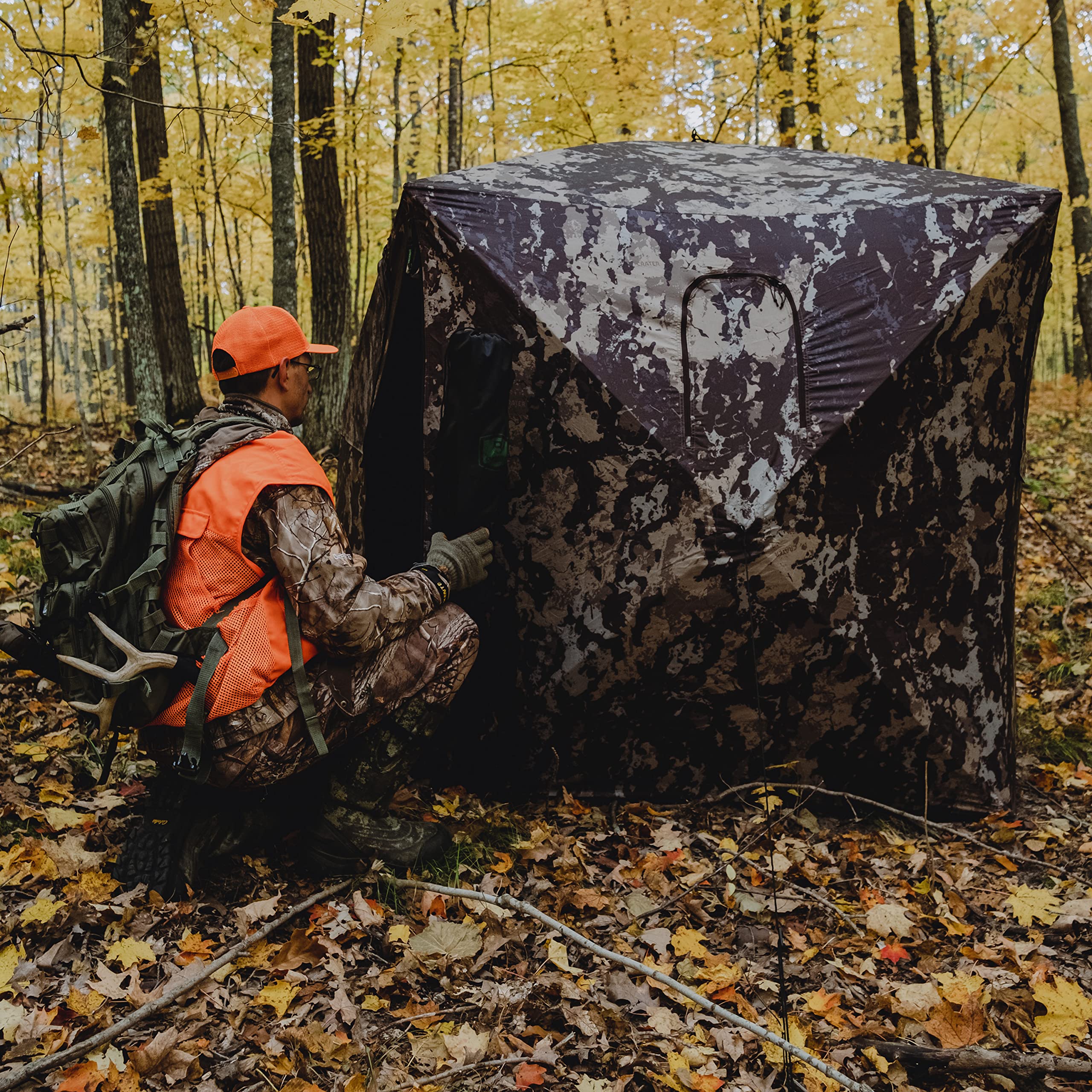 Barronett Blinds® Grounder 250, Portable Hunting Blind, Pop-Up Hub Blind, Large Shooting Windows, Lightweight, 2-Person, Crater™ Core, 67” x 75” x 75”, GR251CC