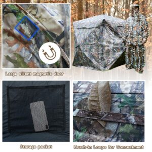 Huskfirm Hunting Blind See Through with Silent Magnetic Door&Sliding Windows,2-3 Person Pop Up Ground Blinds 270 Degree Field of View with Carrying Bag,Portable Hunting Tent for Deer&Turkey Hunting