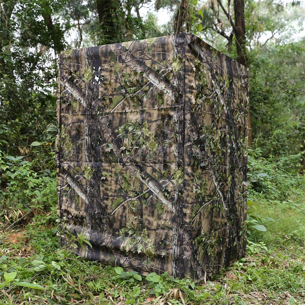 AUSCAMOTEK Ground Blind 5 × 10 Feet for Turkey Hunting Deer Blinds Camouflage Pattern Height Adjustable -Woodland Green Leaf