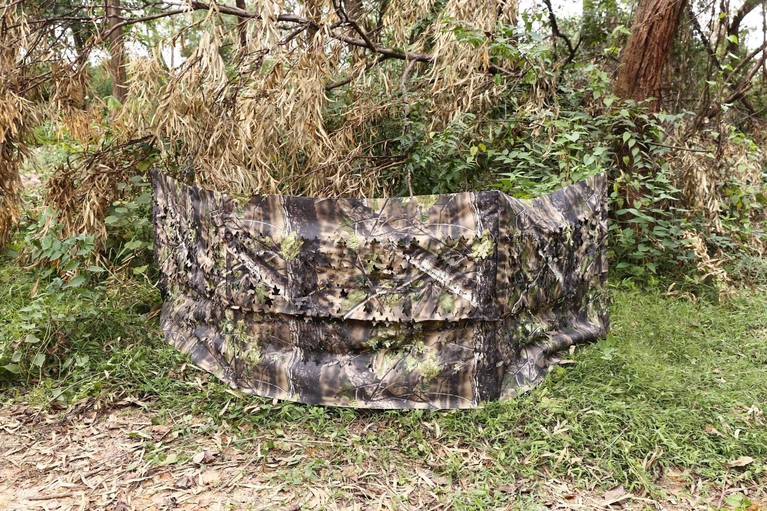 AUSCAMOTEK Ground Blind 5 × 10 Feet for Turkey Hunting Deer Blinds Camouflage Pattern Height Adjustable -Woodland Green Leaf