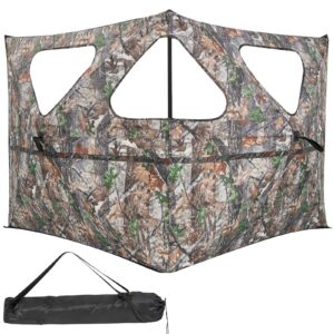 tangkula 2-panel stakeout hunting blind, see through ground blind with 3 shoot through ports & 2 storage pockets, portable pop up deer blind with carrying bag for turkey & deer hunting (2-panel)