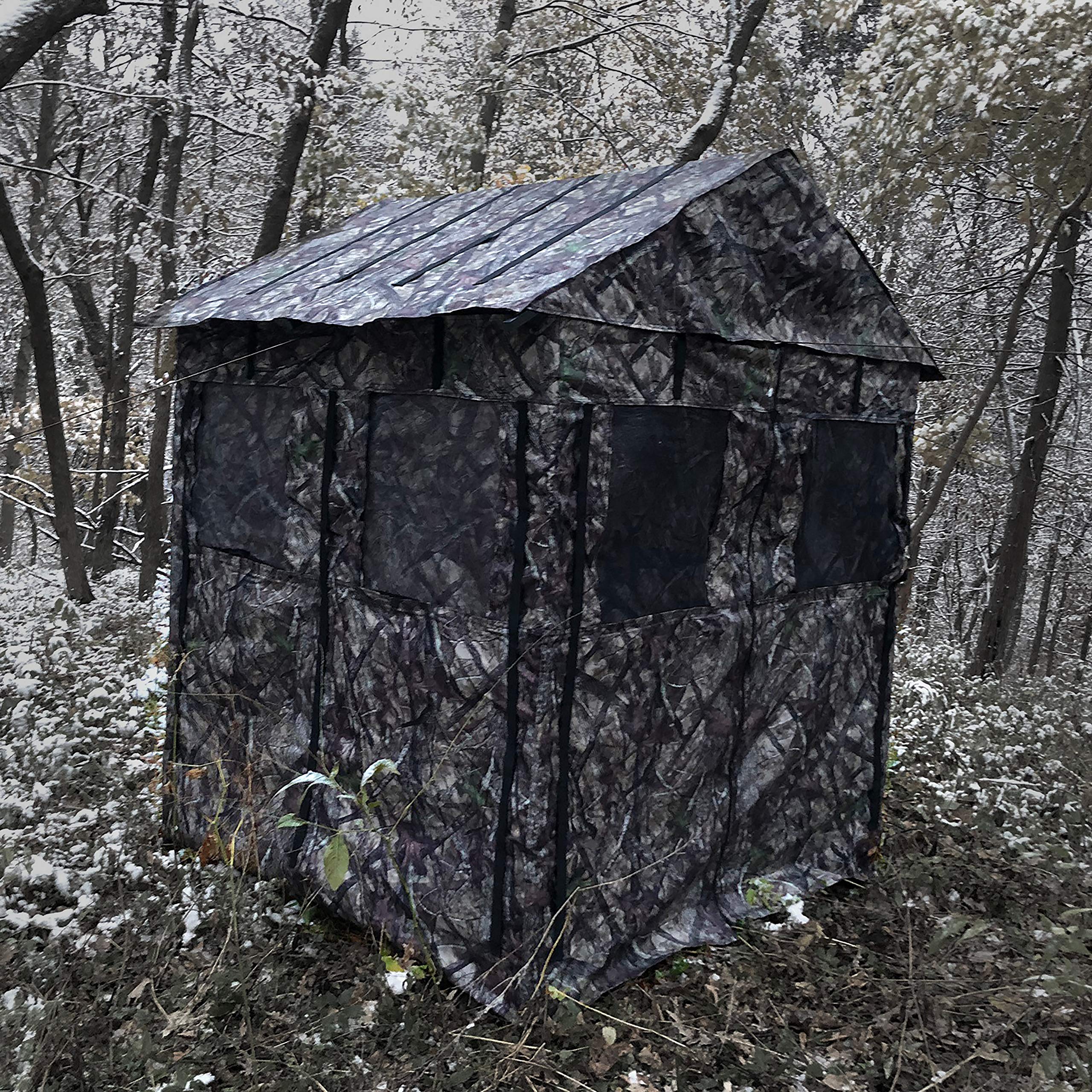 Deluxe Steel Frame True Timber® Camo 3 or 4 Person Hunting Ground Blind - (8) Shoot Through Mesh Windows and Anchoring System Included