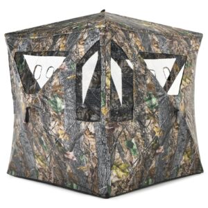 gymax hunting blind, 3 persons pop up ground blind with shooting hole, windows & silent sliding, 360 degree see through portable durable hunting tent, camouflage ground blind for deer turkey hunting