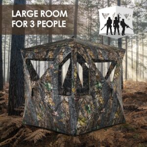 GYMAX Hunting Blind, 3 Persons Pop Up Ground Blind with Shooting Hole, Windows & Silent Sliding, 360 Degree See Through Portable Durable Hunting Tent, Camouflage Ground Blind for Deer Turkey Hunting