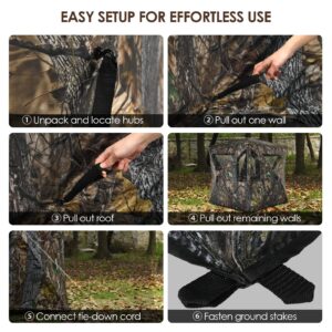 GYMAX Hunting Blind, 3 Persons Pop Up Ground Blind with Shooting Hole, Windows & Silent Sliding, 360 Degree See Through Portable Durable Hunting Tent, Camouflage Ground Blind for Deer Turkey Hunting