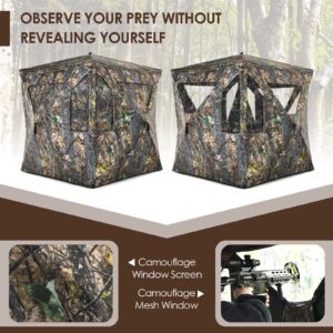 GYMAX Hunting Blind, 3 Persons Pop Up Ground Blind with Shooting Hole, Windows & Silent Sliding, 360 Degree See Through Portable Durable Hunting Tent, Camouflage Ground Blind for Deer Turkey Hunting