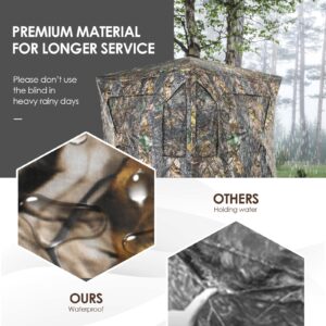 GYMAX Hunting Blind, 3 Persons Pop Up Ground Blind with Shooting Hole, Windows & Silent Sliding, 360 Degree See Through Portable Durable Hunting Tent, Camouflage Ground Blind for Deer Turkey Hunting