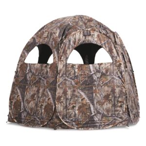 guide gear super magnum pop-up hunting ground blind, 2-4 person tent, hunting gear, equipment, and accessories, 6-panel spring steel