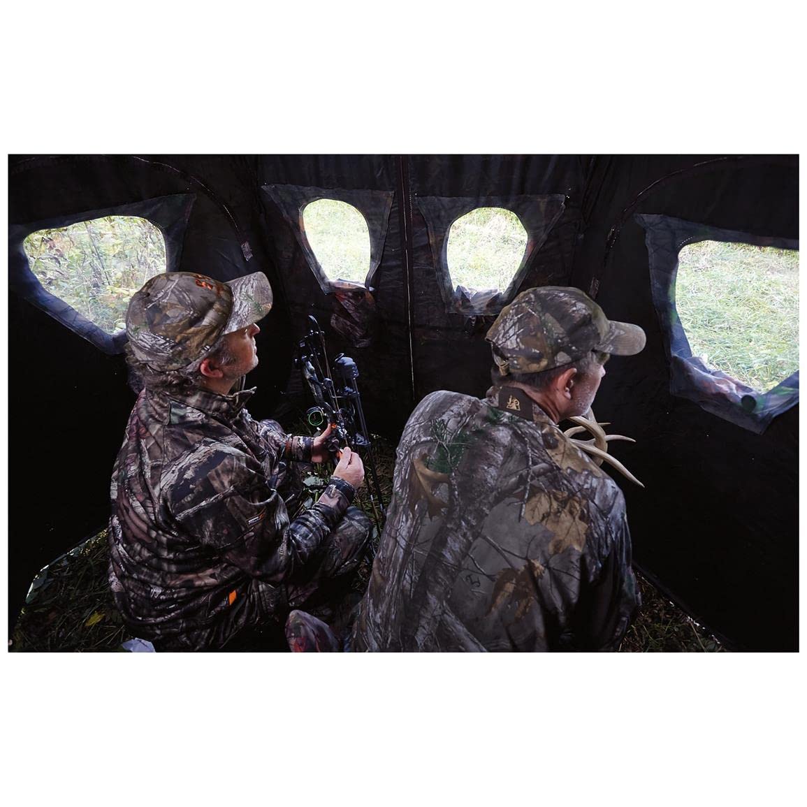 Guide Gear Super Magnum Pop-Up Hunting Ground Blind, 2-4 Person Tent, Hunting Gear, Equipment, and Accessories, 6-Panel Spring Steel