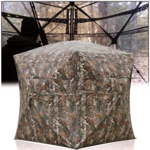 your choice hunting blind 3 person 270 degree see through ground blinds with orange cap for deer hunting turkey hunting, camo deer blind turkey blind pop up hunting tent, hunting gear